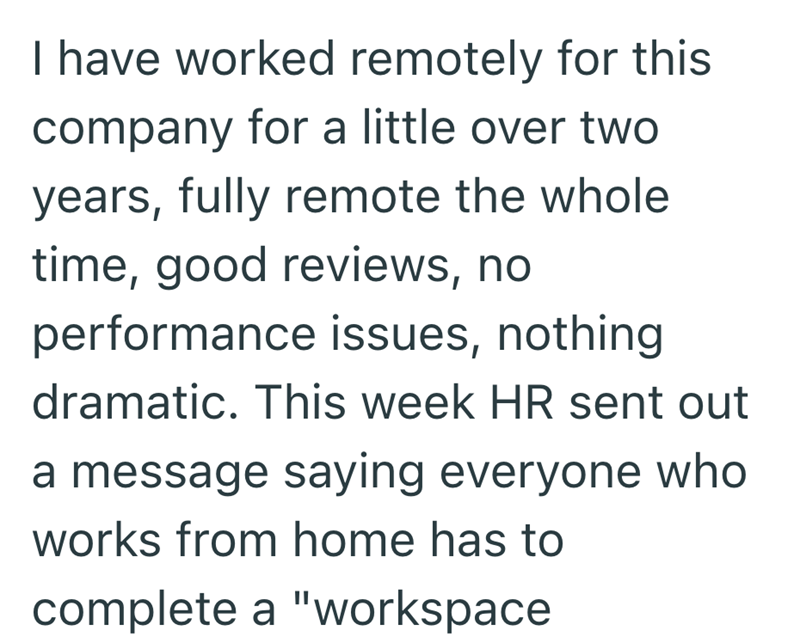 Remote job asks employee for a full video of their workspace so a third ...