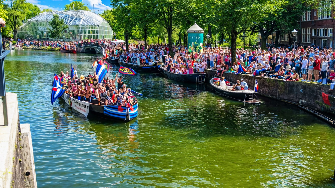 What is happening on this canal in Amsterdam