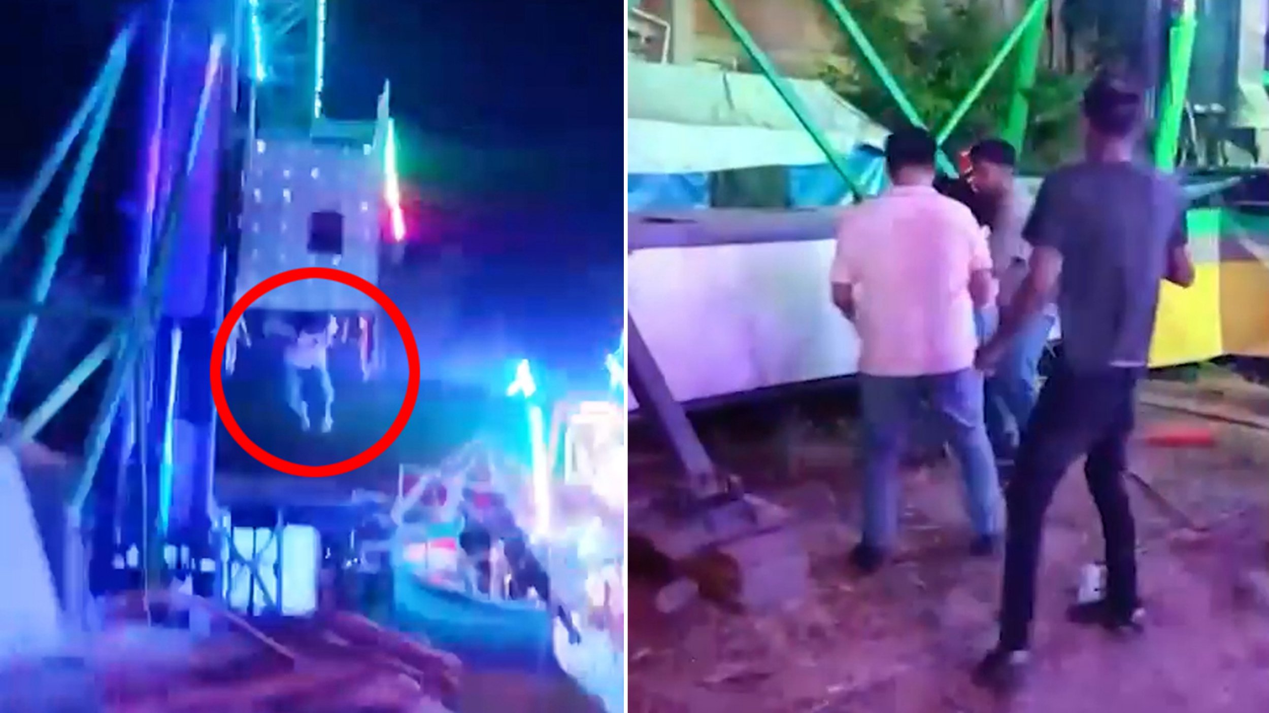 Woman caught in mid-air by man after fairground ride malfunctions