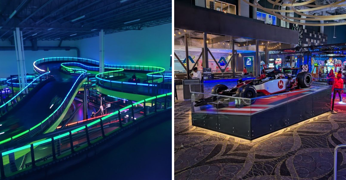 Race through Texas on this thrilling 3-story go-kart track