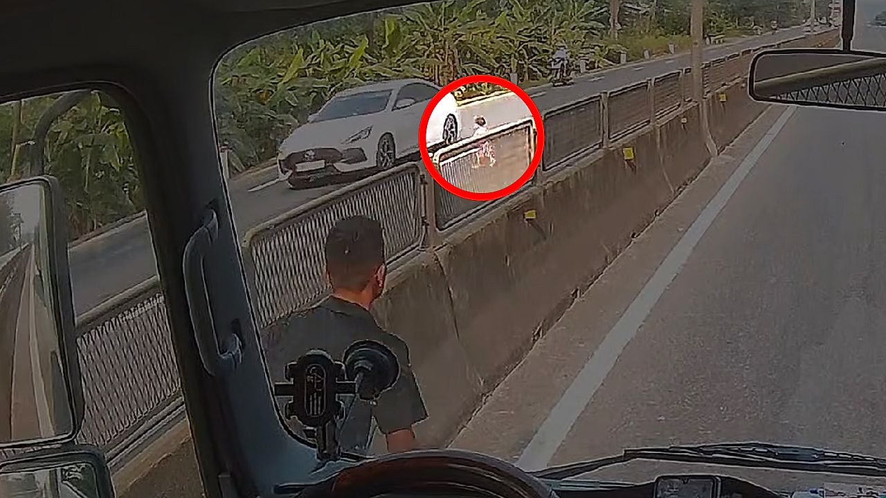 Driver jumps out of vehicle to save toddler who wandered onto highway