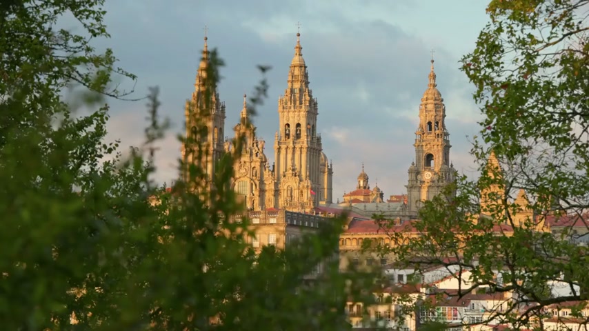 Drone view of Santiago de Compostela Cathedral in Spain