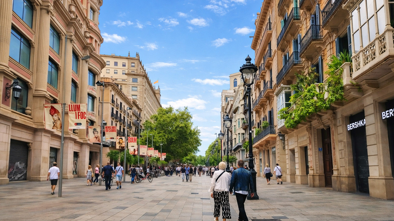 Barcelona city street feels open and lively