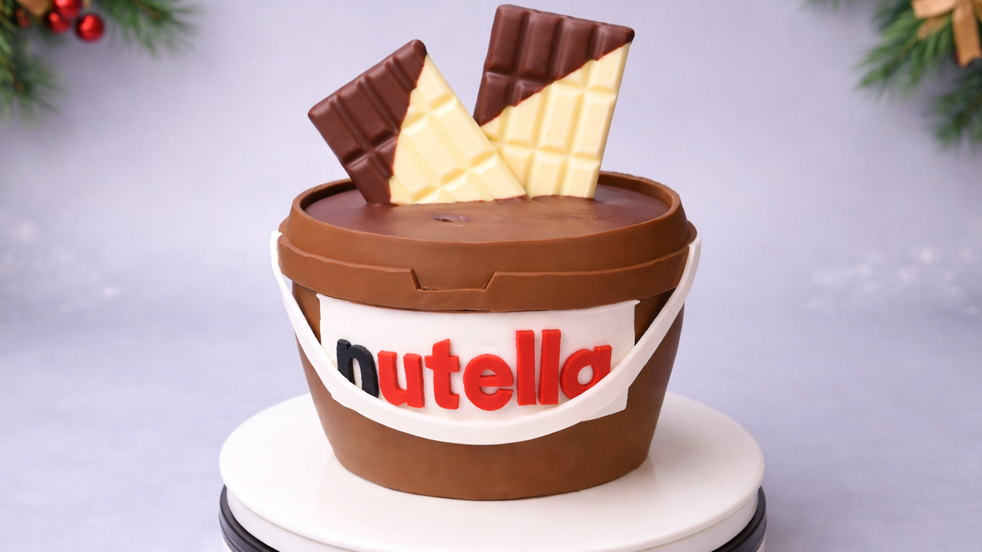 Chocolate bucket cake with chocolate bar topping