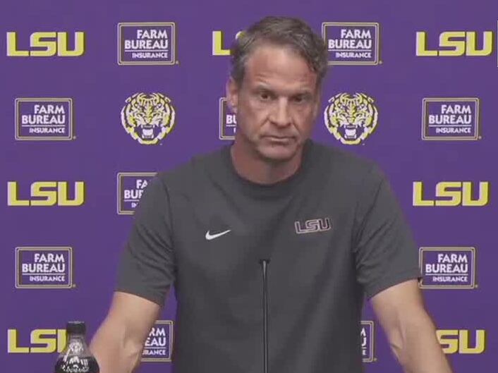 Coach Kiffin discusses LSU football spring practice week 3