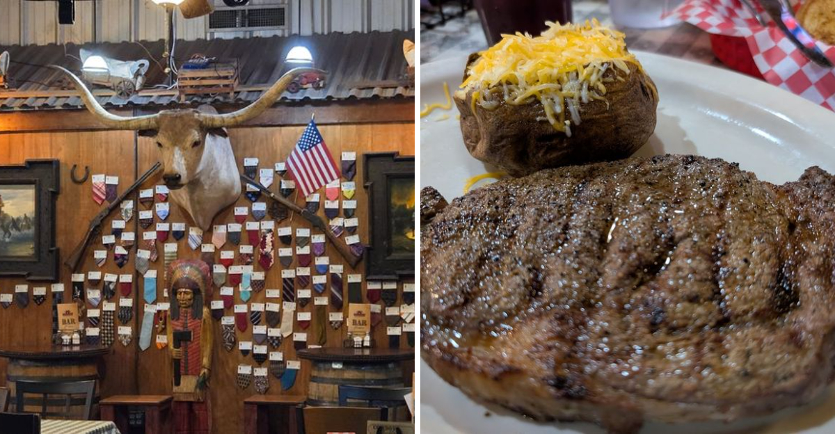 A Texas steakhouse where servers wear cowboy hats and portions are ...