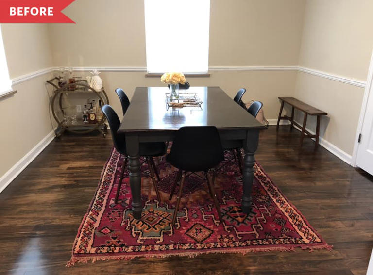 This beige dining room went from plain to breathtaking with board and ...