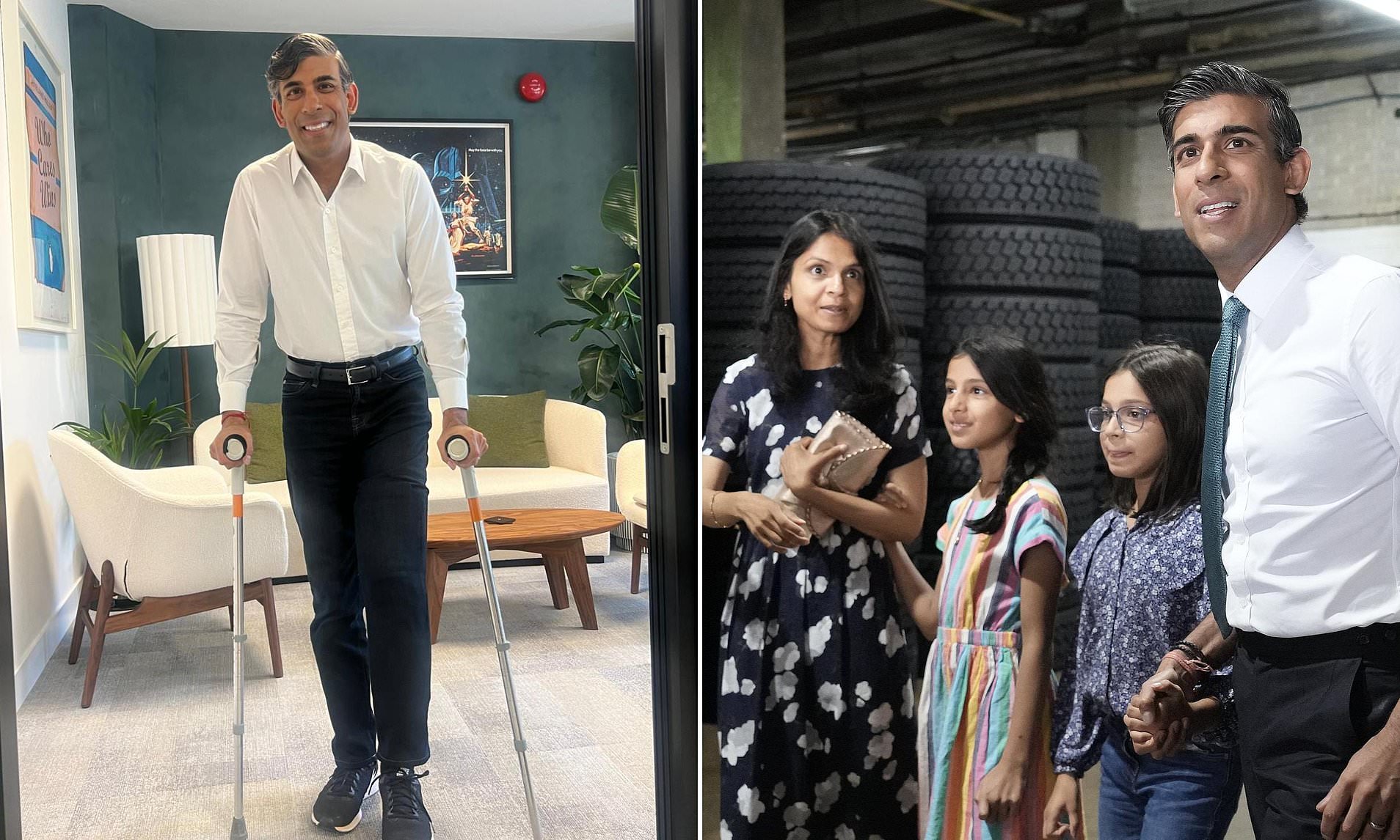 Rishi Sunak On Crutches After Skiing Injury While With Daughters