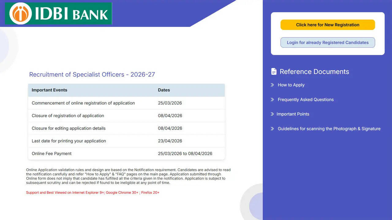 IDBI Bank SO recruitment 2026: Last date today to apply for DGM, AGM ...