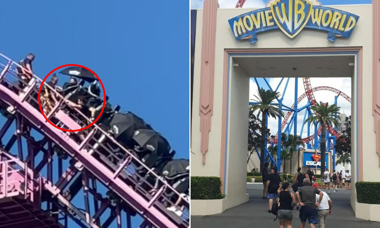 Movie World rollercoaster suddenly stops mid-ride as passengers are ...