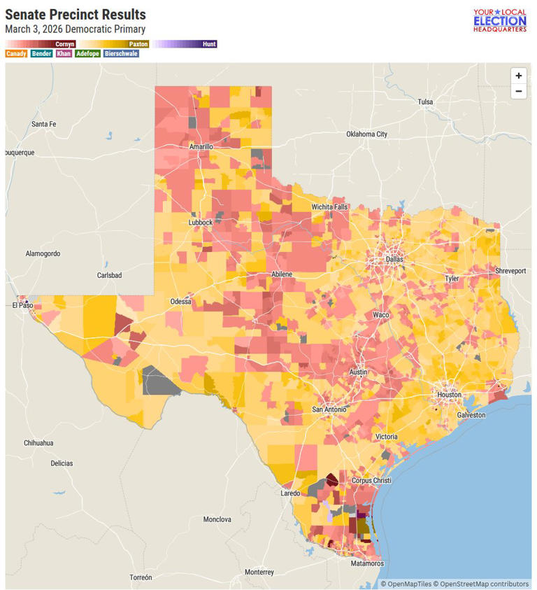 A comprehensive map of how Texans voted in the 2026 Republican Senate ...