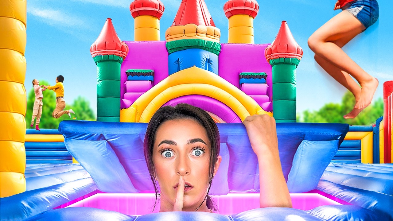 Athletes build a secret room inside a giant bounce house