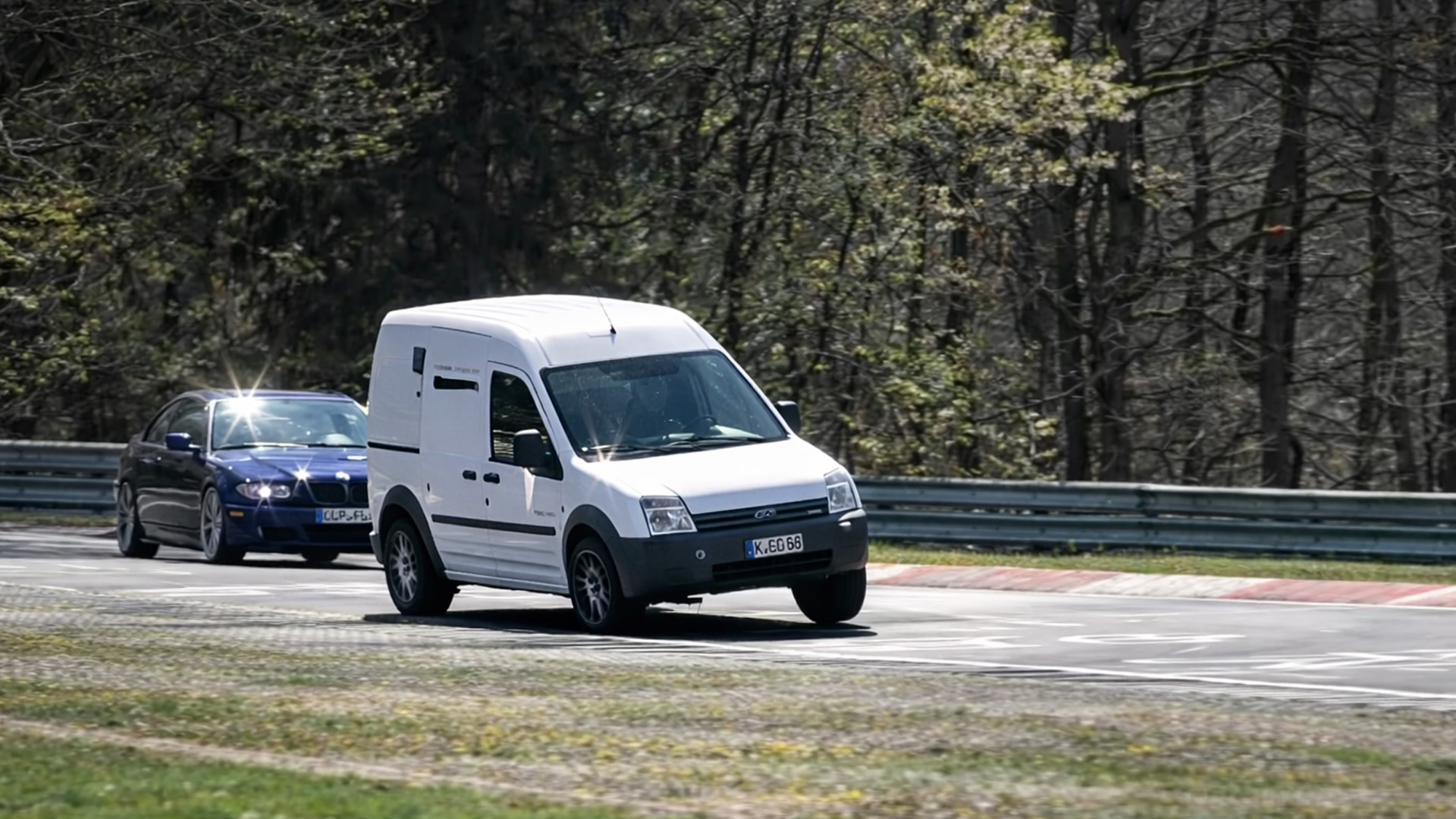 Van nearly loses control in a corner during track day