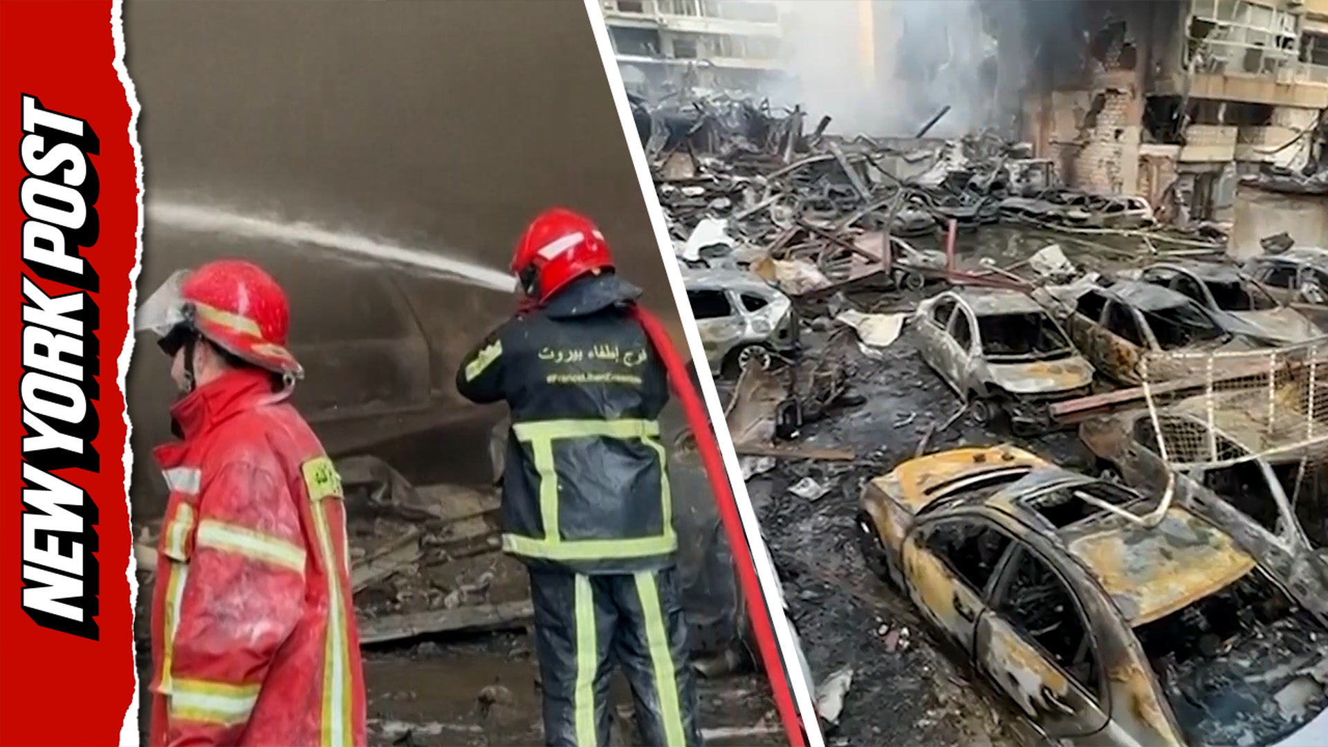 Beirut firefighters battle flames after devastating Israeli strikes ...