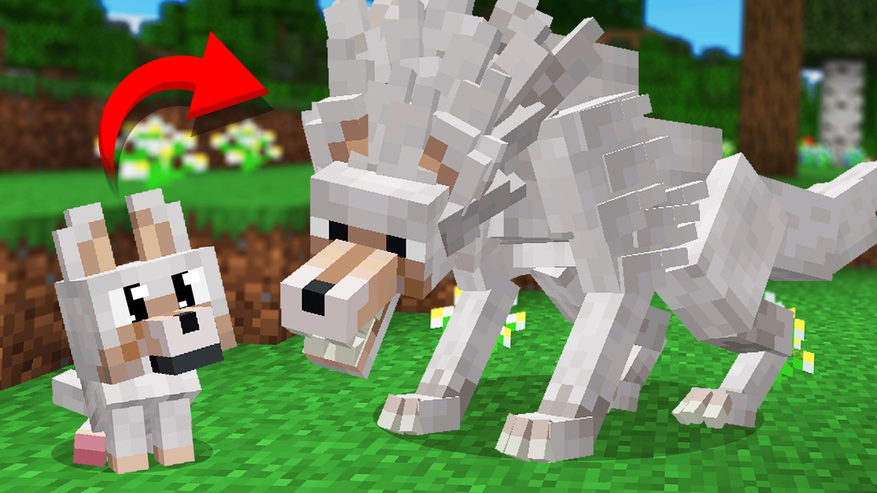 Growing from a tiny baby to a powerful alpha wolf in Minecraft