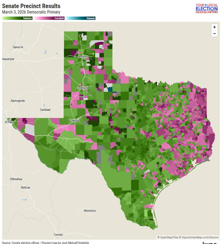 A comprehensive map of how Texans voted in the 2026 Democratic Senate ...