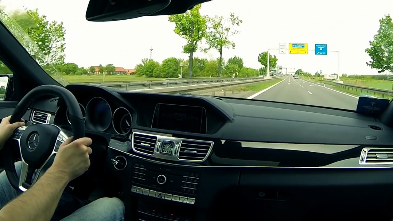 Co driver perspective of a Mercedes E63 AMG S acceleration test