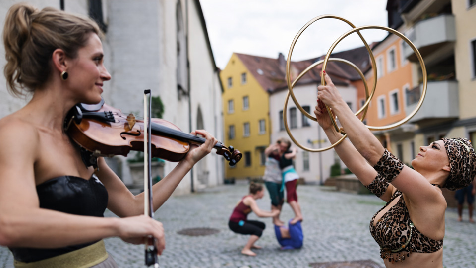 Circus stunts show high-energy performance scene