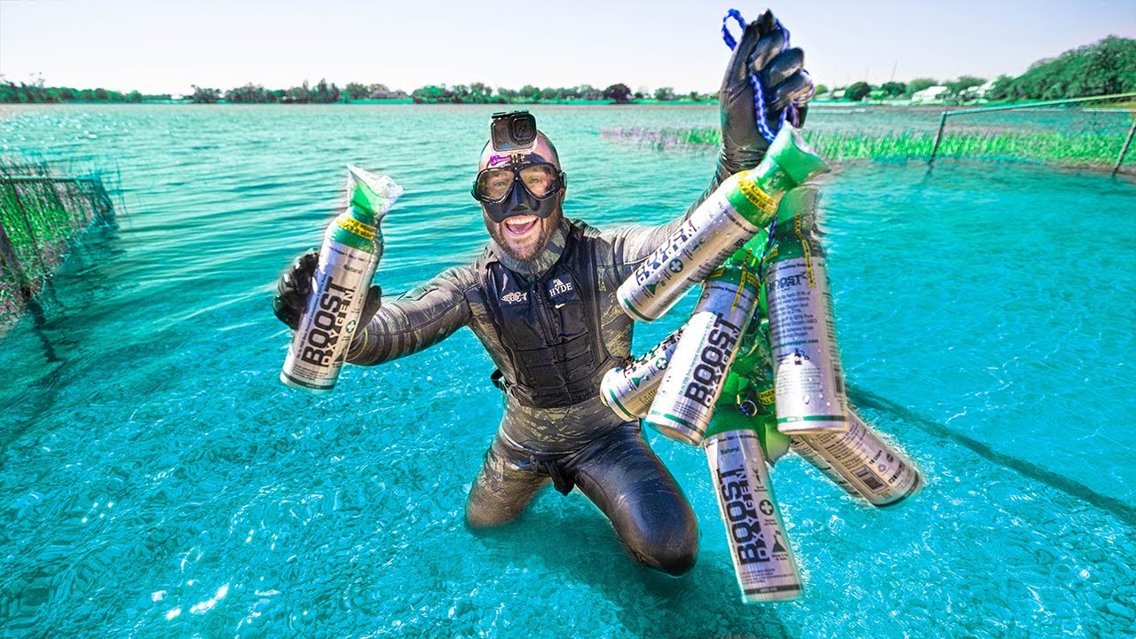Underwater oxygen boost experiment with canned air