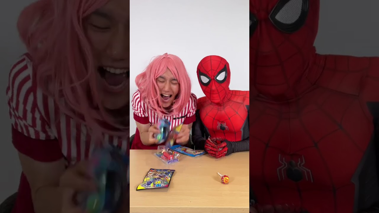 Spider-Man & pink wig candy challenge! Sweet treats & fun surprises