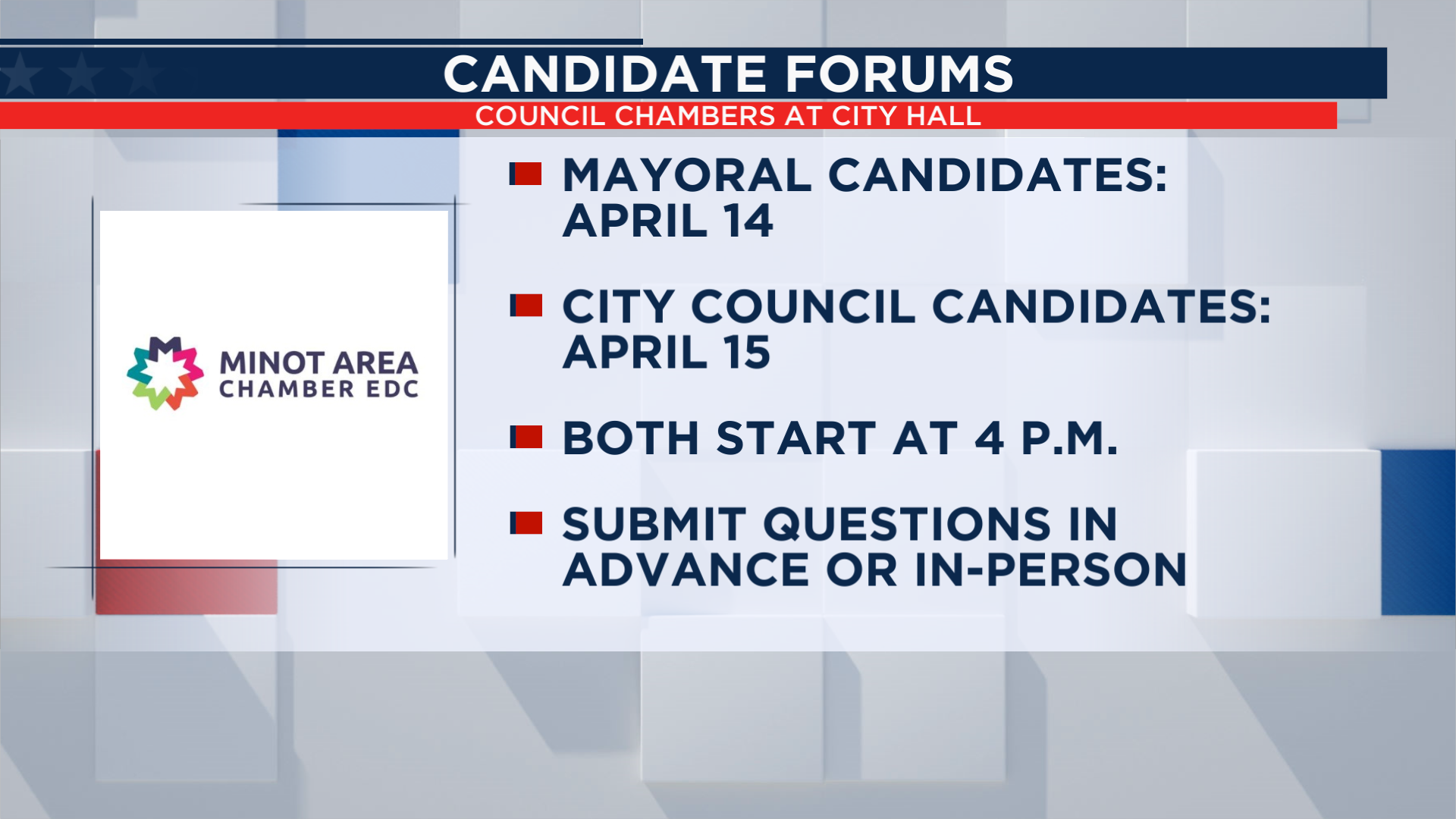 Candidate forums set for Minot mayoral, city council candidates