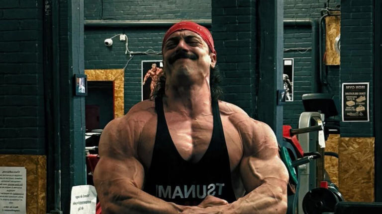 Samuel Hartman recreates his father’s posing routine, leaving him in tears