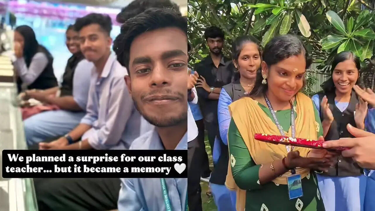 Students surprise teacher with saree and ring, her emotional reaction ...