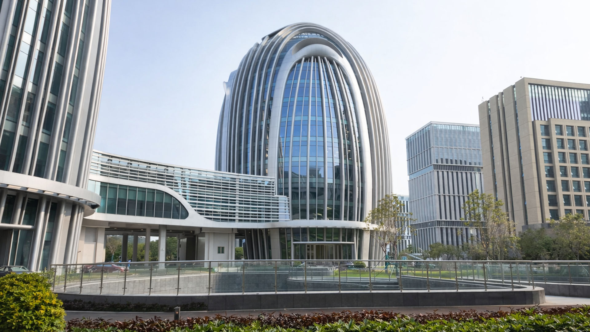 Unusual dome tower in China blends with structured urban buildings