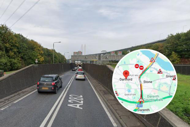 Miles of traffic approaching Dartford Tunnel after earlier crash