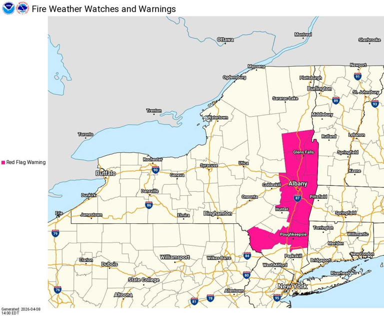 'Critical' fire risk spikes: Red flag warning issued for Capital Region ...