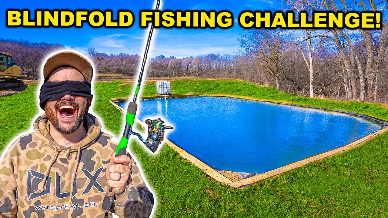 Impossible blindfold fishing challenge in the backyard pond