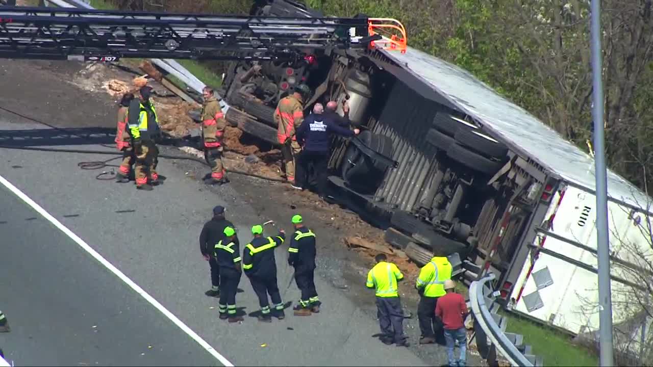 Breaking: Tractor-trailer overturns in Rosedale