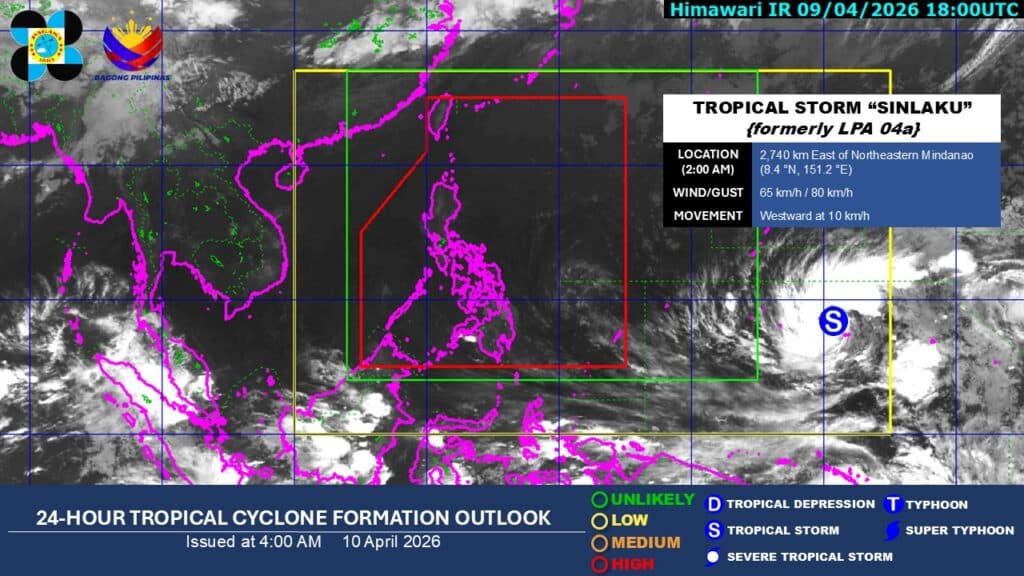 Tropical storm Sinlaku outside PAR not yet affecting local weather