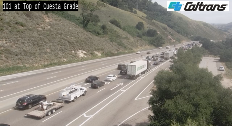 Crash between military vehicle and semi-truck slows traffic on Cuesta Grade