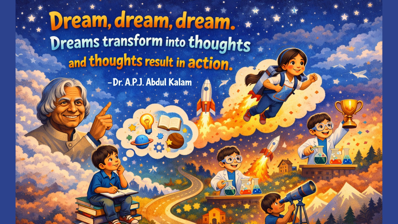 Quote for the day for kids by Dr APJ Abdul Kalam: Dream, dream, dream ...