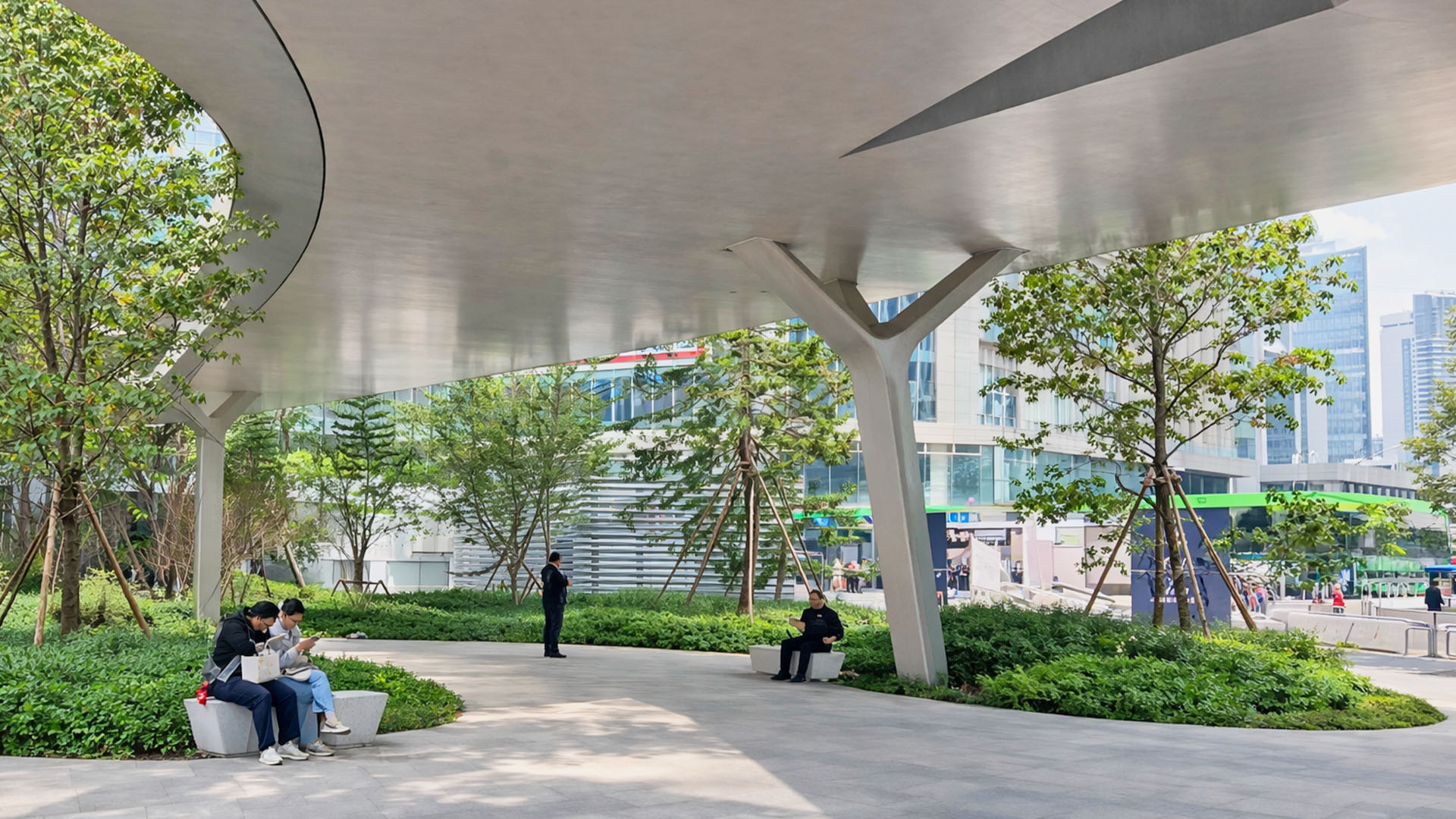 Visitors use this shaded urban space beneath bridge in China daily