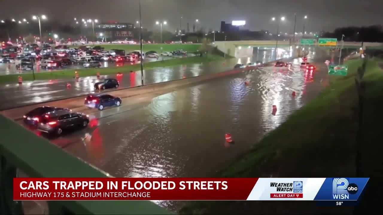 Flash flooding traps cars near American Family Field after Brewers game