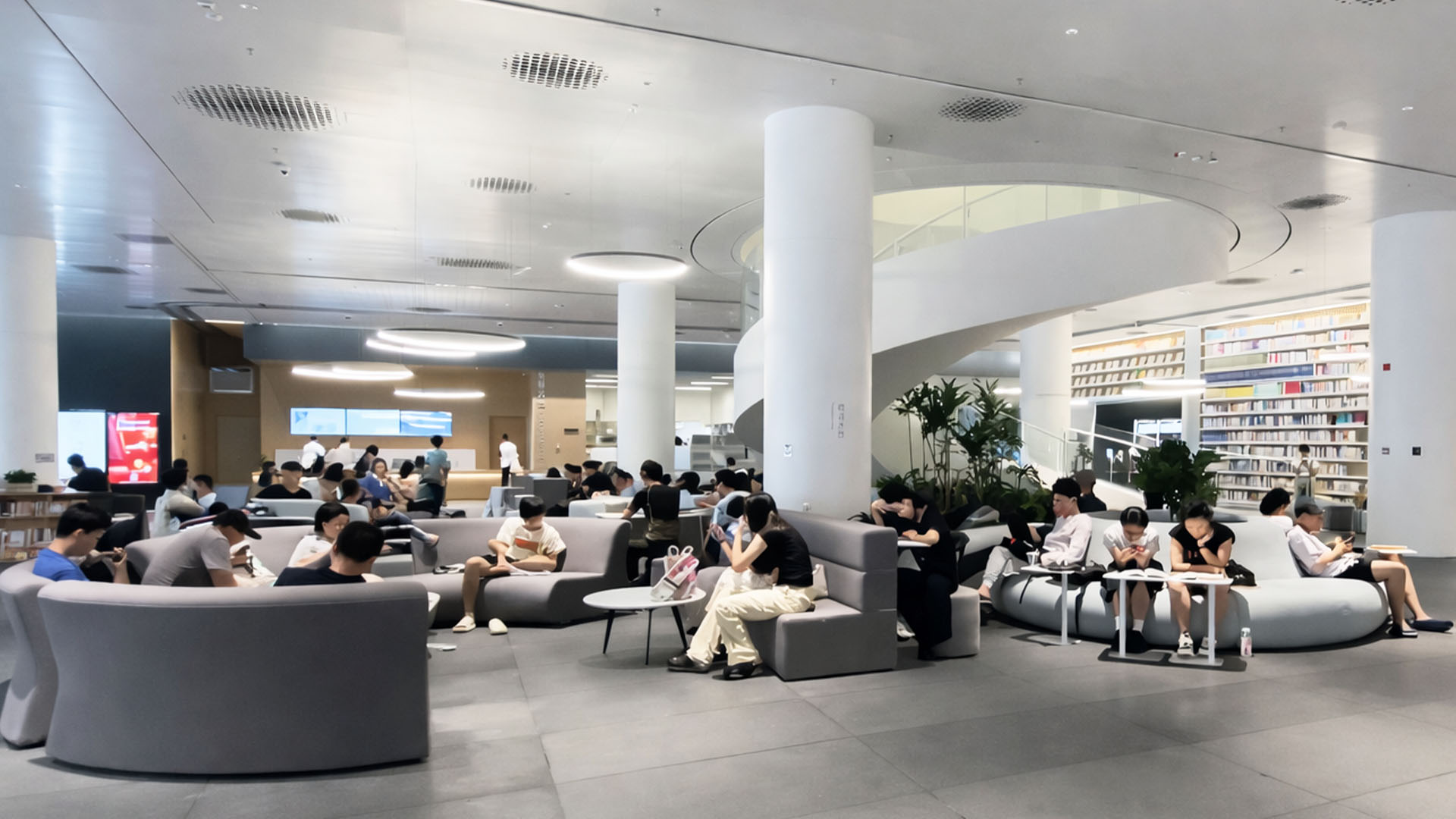 This modern library in China is quiet but filled with people reading