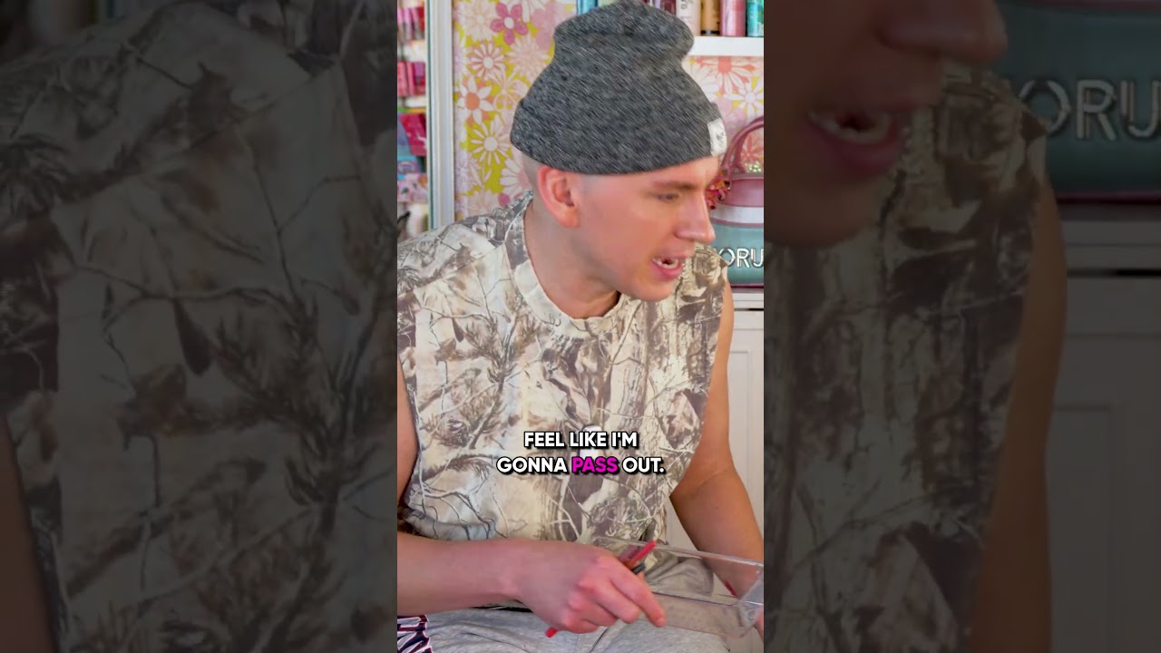 Drag queen Trixie Mattel sorts through piles of old cosmetic products