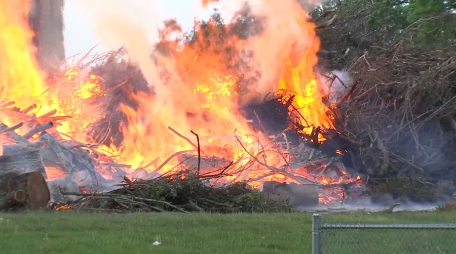 Debris pile from ice storm catches fire in Bordeaux