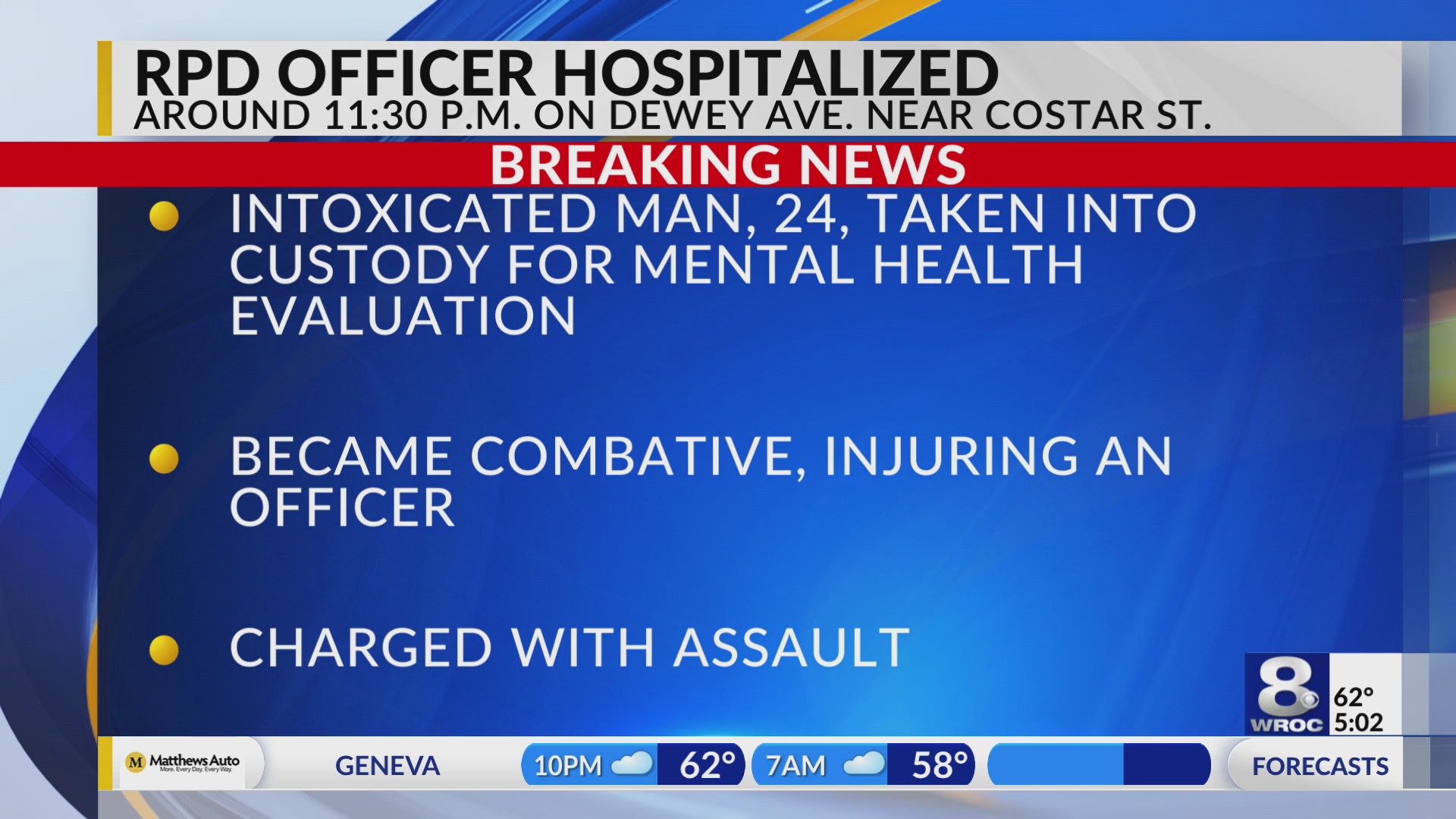 RPD: Officer injured by intoxicated man on Dewey Ave.