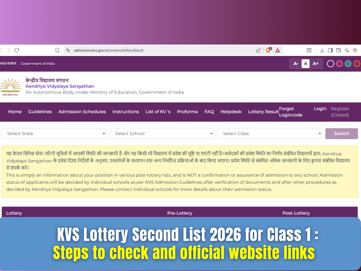 KVS lottery second list 2026 for class 1 to be released today: How to ...
