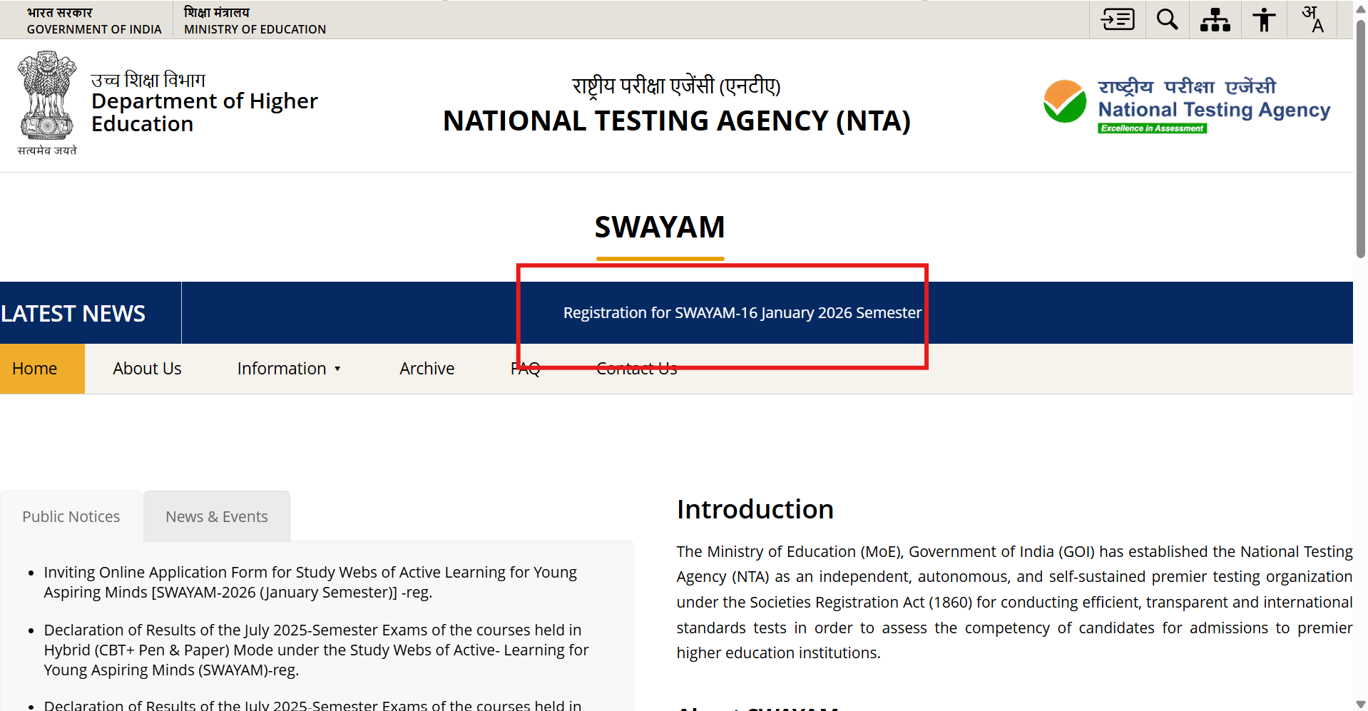 NTA opens registration for SWAYAM January 2026 semester exams