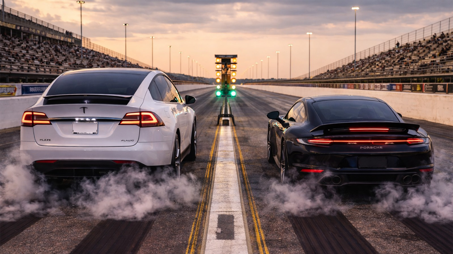 Porsche 992 Turbo S vs Tesla Model X Plaid drag race