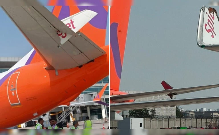 SpiceJet plane winglet breaks, gets stuck in Akasa jet it hit in Delhi