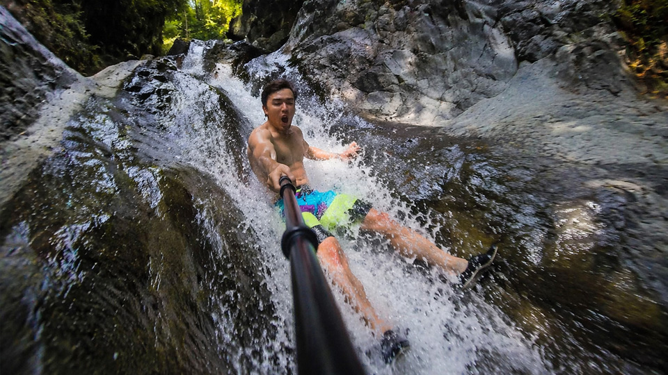 Slip and slide run shows 35 foot waterfall ride