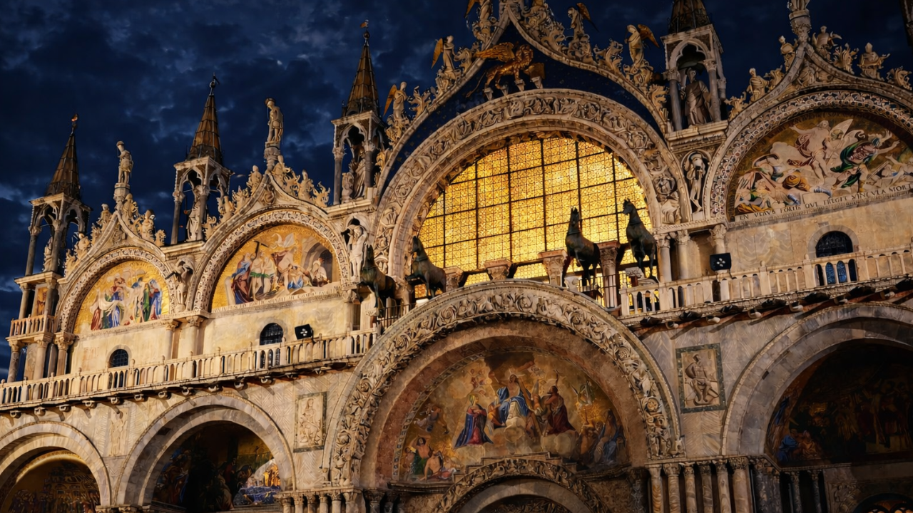 Un paseo nocturno tranquilo por Venecia con ambiente romántico (8K)