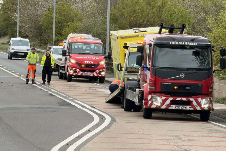 Ambulance involved in A470 crash with motorbike and car
