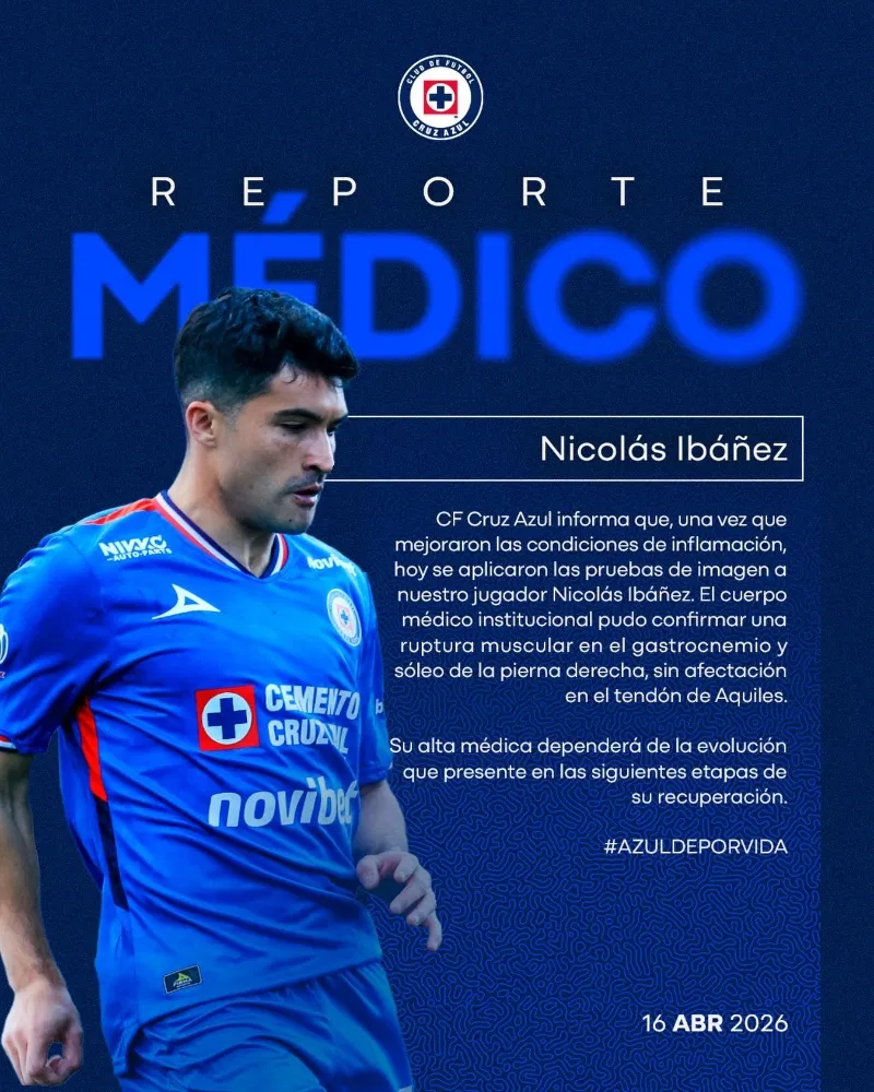 Cruz Azul revela el parte médico de Nicolás Ibáñez tras el Clásico Joven