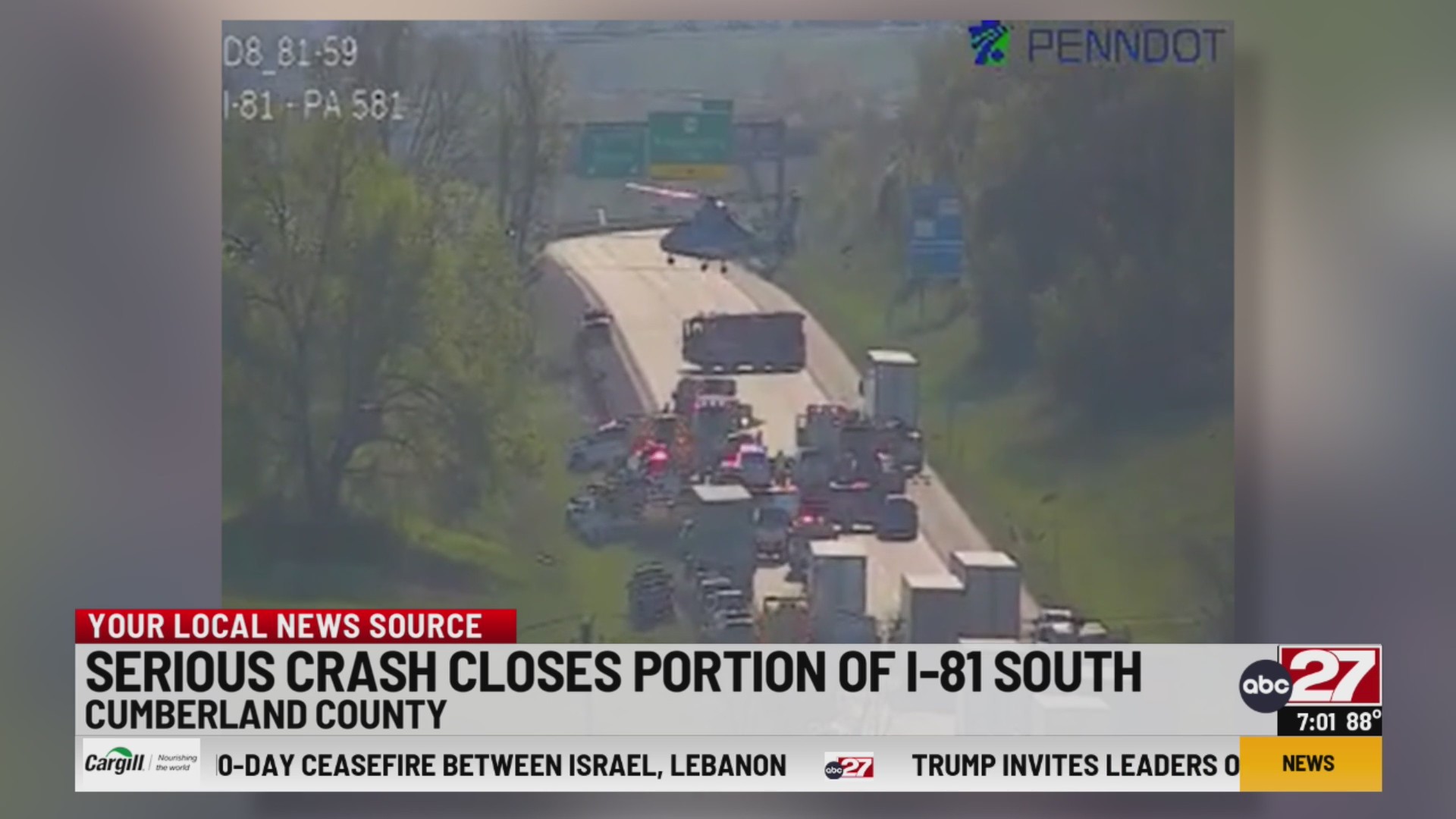 Medical helicopter called to I-81 crash in Cumberland County